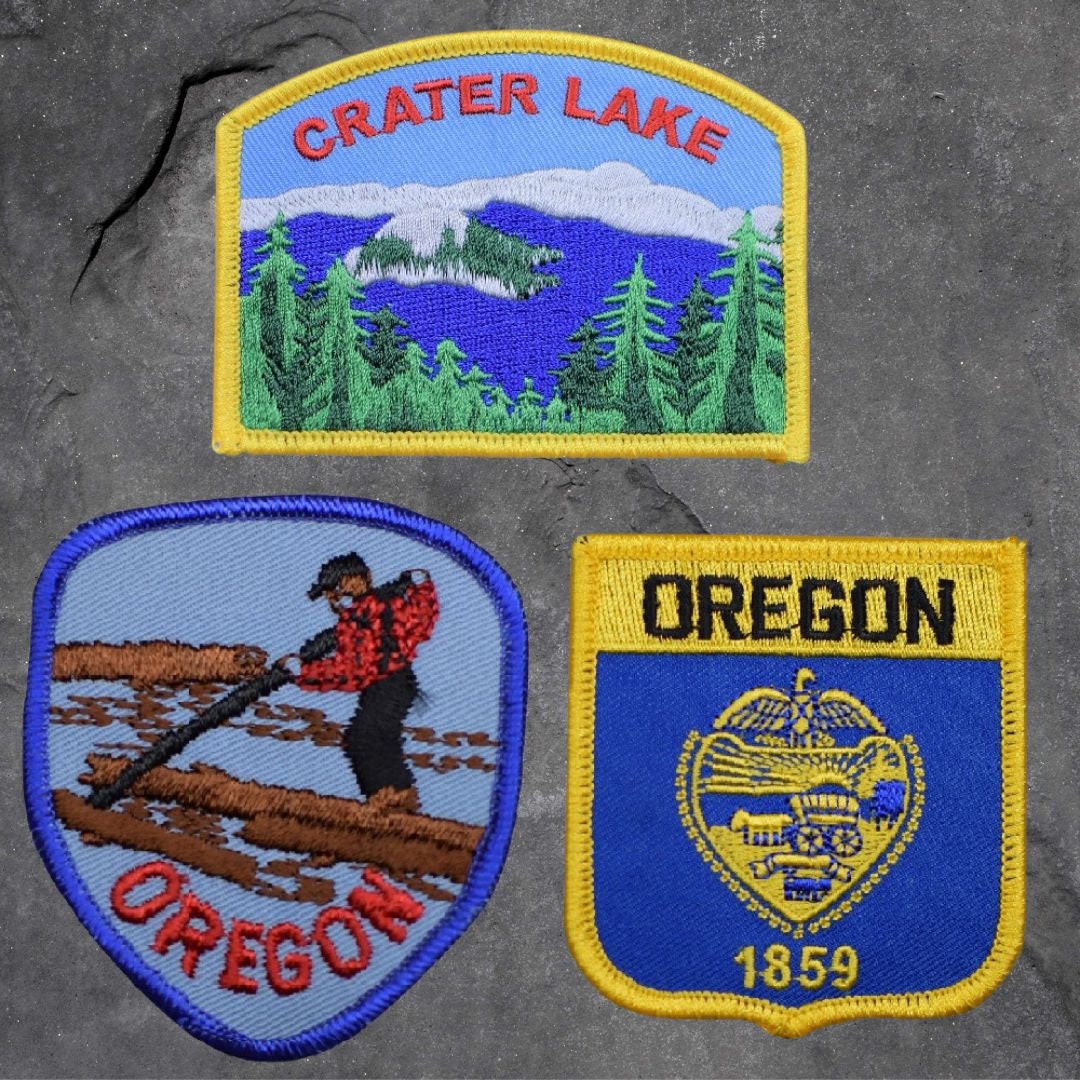 Oregon State Patch Set - Crater Lake, Oregon Badge, Logger Lumberjack ...