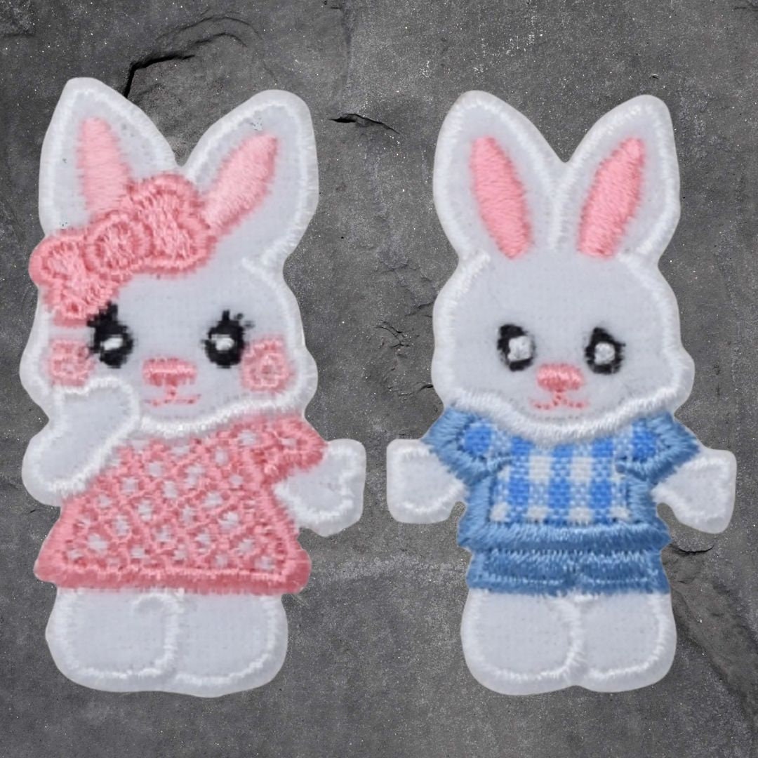 Easter Bunny Patch Set - Rabbit, Blue, Pink, Bow, Applique (iron On) - Etsy