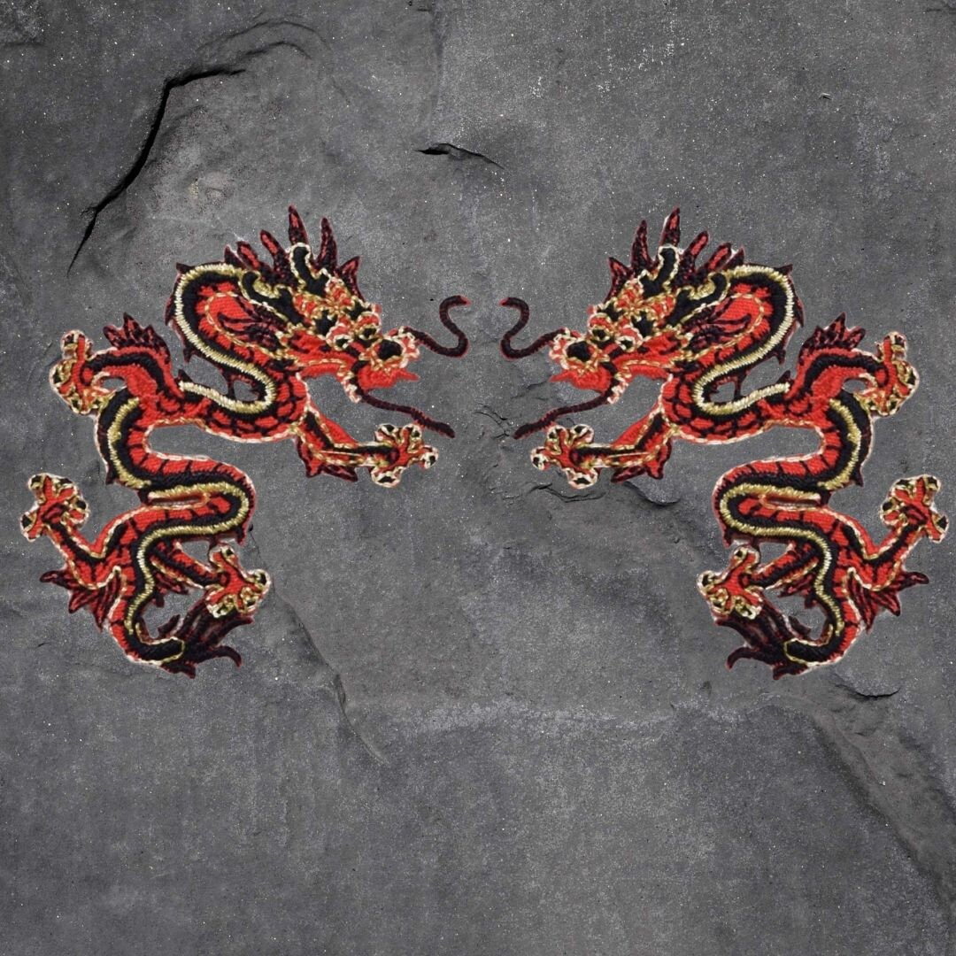 Red Dragon Patch Set - Luck, Power, Strength, Applique, Animal Badge ...