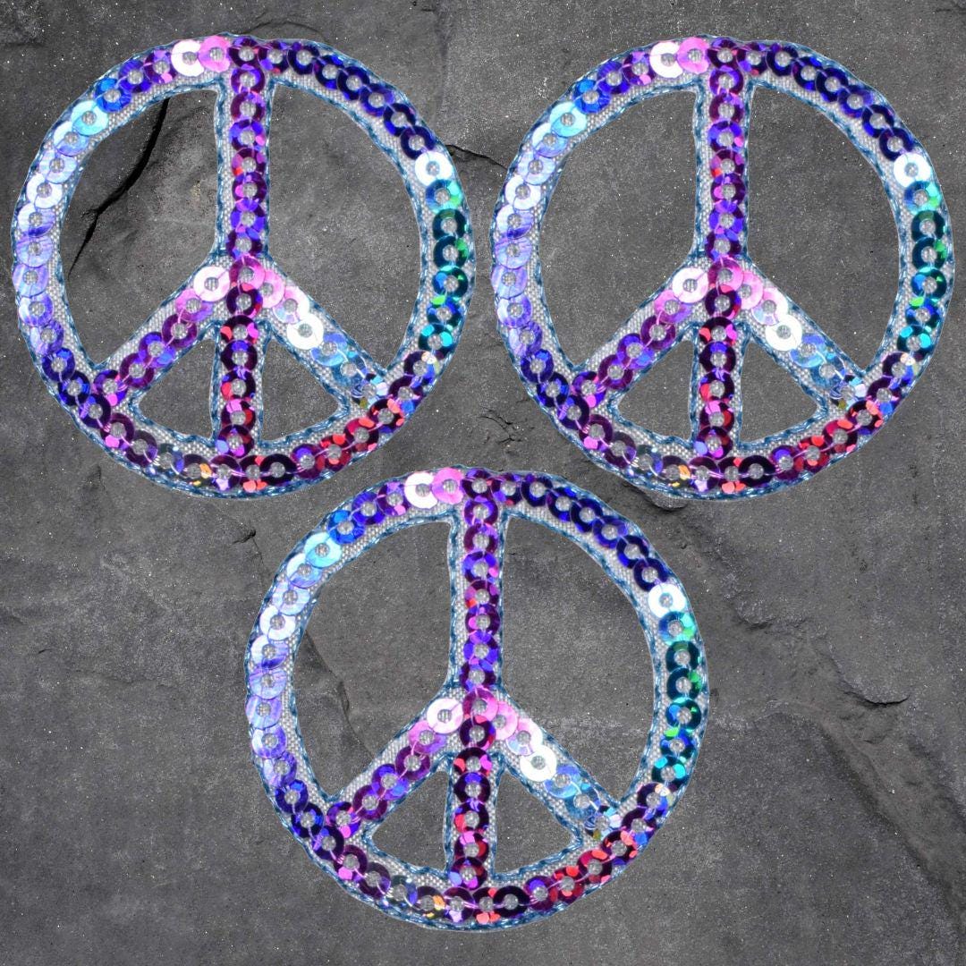 Peace Sign Patch Set - Multicolor, Sequin, 3 Pack, World Peace ...