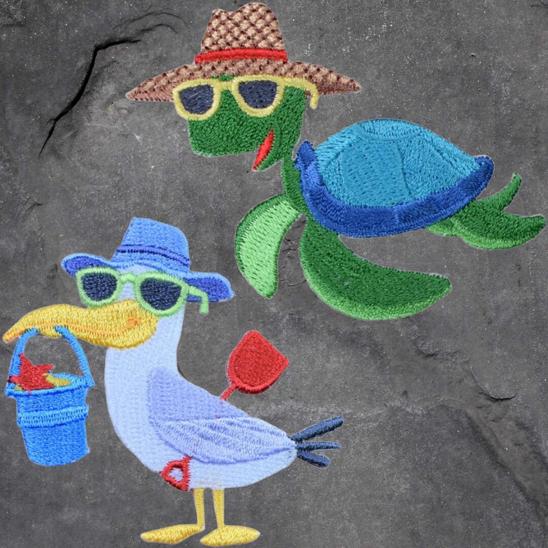 Beach Critters Patch Set - Ocean, Sand Toys, Turtle, Seagull, Sunglass ...