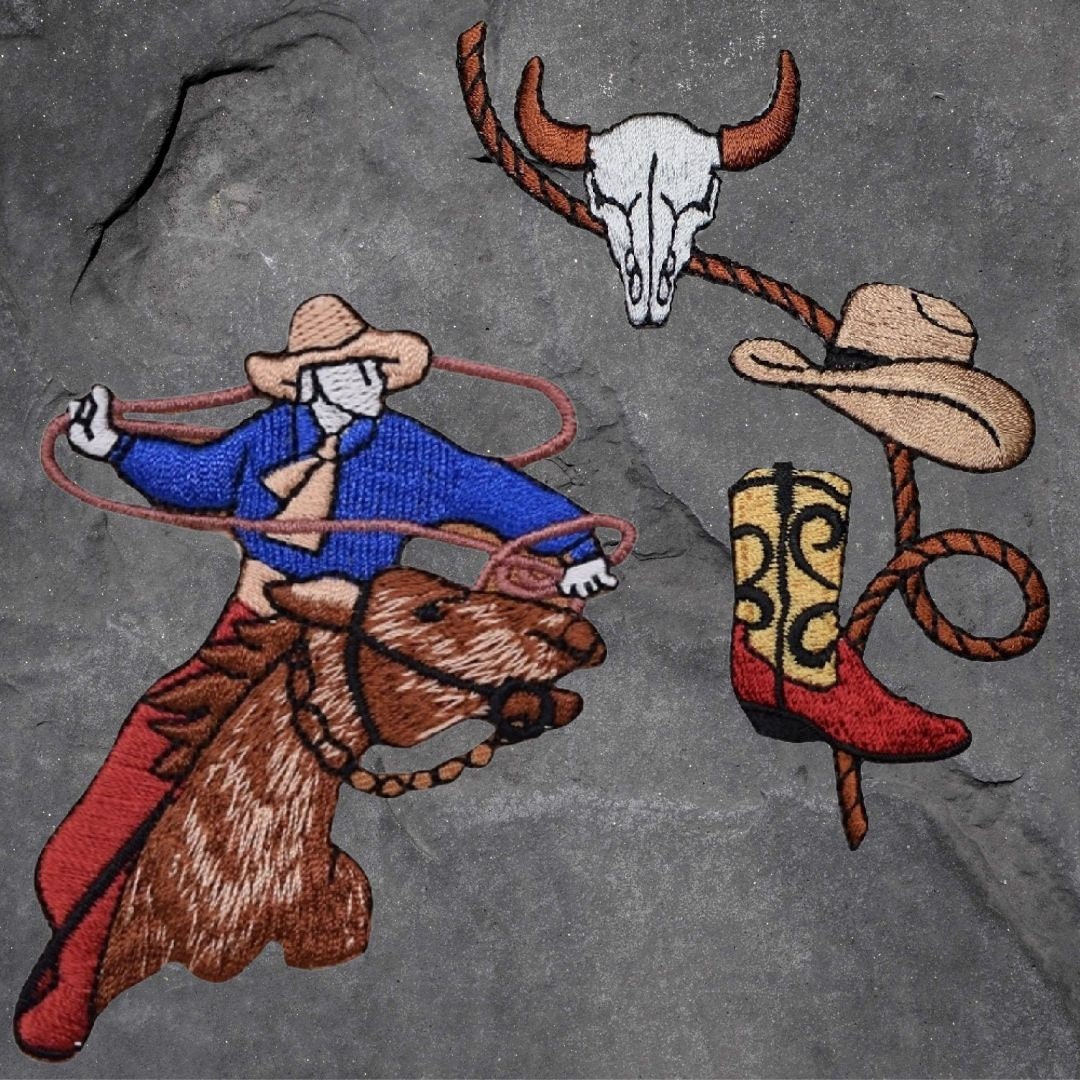 Cowboy Patch Set - Lasso, Western, Cowboy Boot, Skull, Cowboy Hat(iron ...