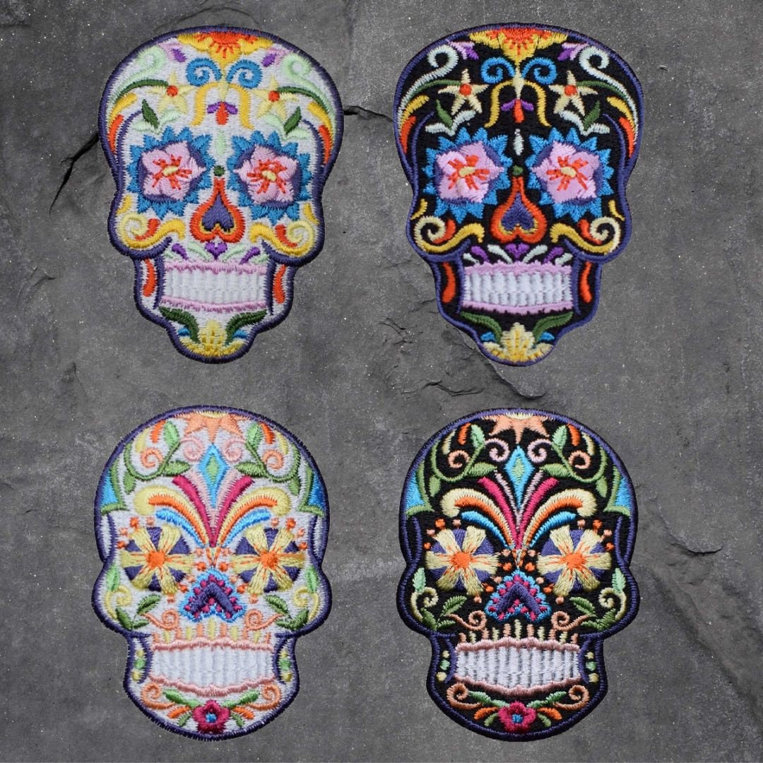 Sugar Skull Patch Set - Dia De Los Muertos, Halloween Badge 2.75"(iron ...