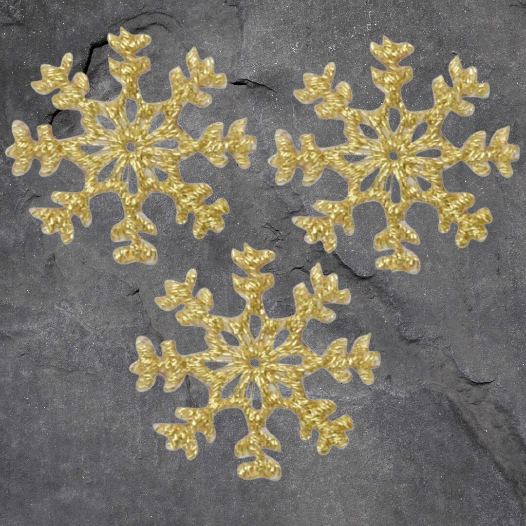 Snowflake Patch Set - 3 Pack, Metallic Gold, Snow, Applique (iron On ...
