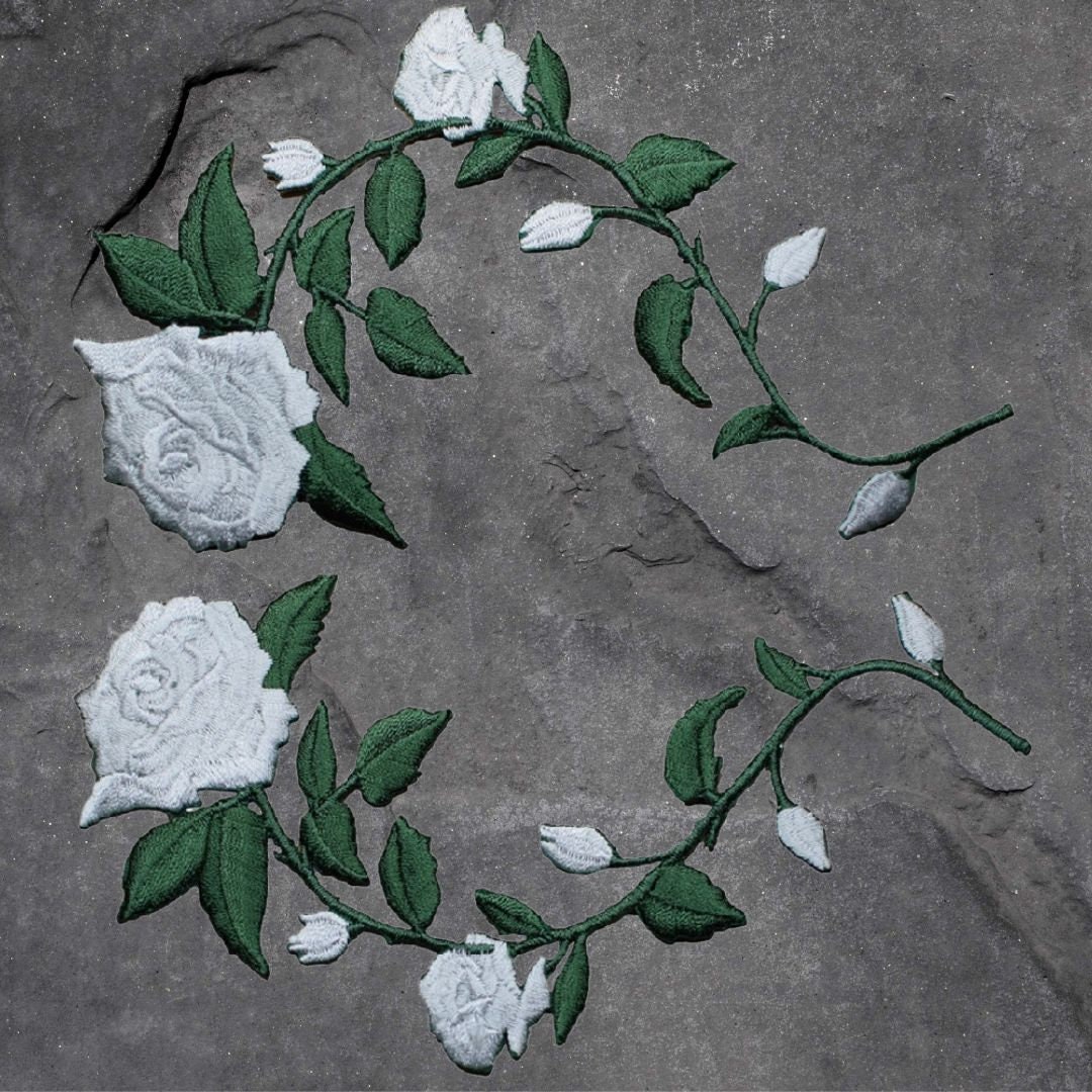 White Rose and Vine Patch Set - Flower, Stem, Bloom, Love Badge (iron ...