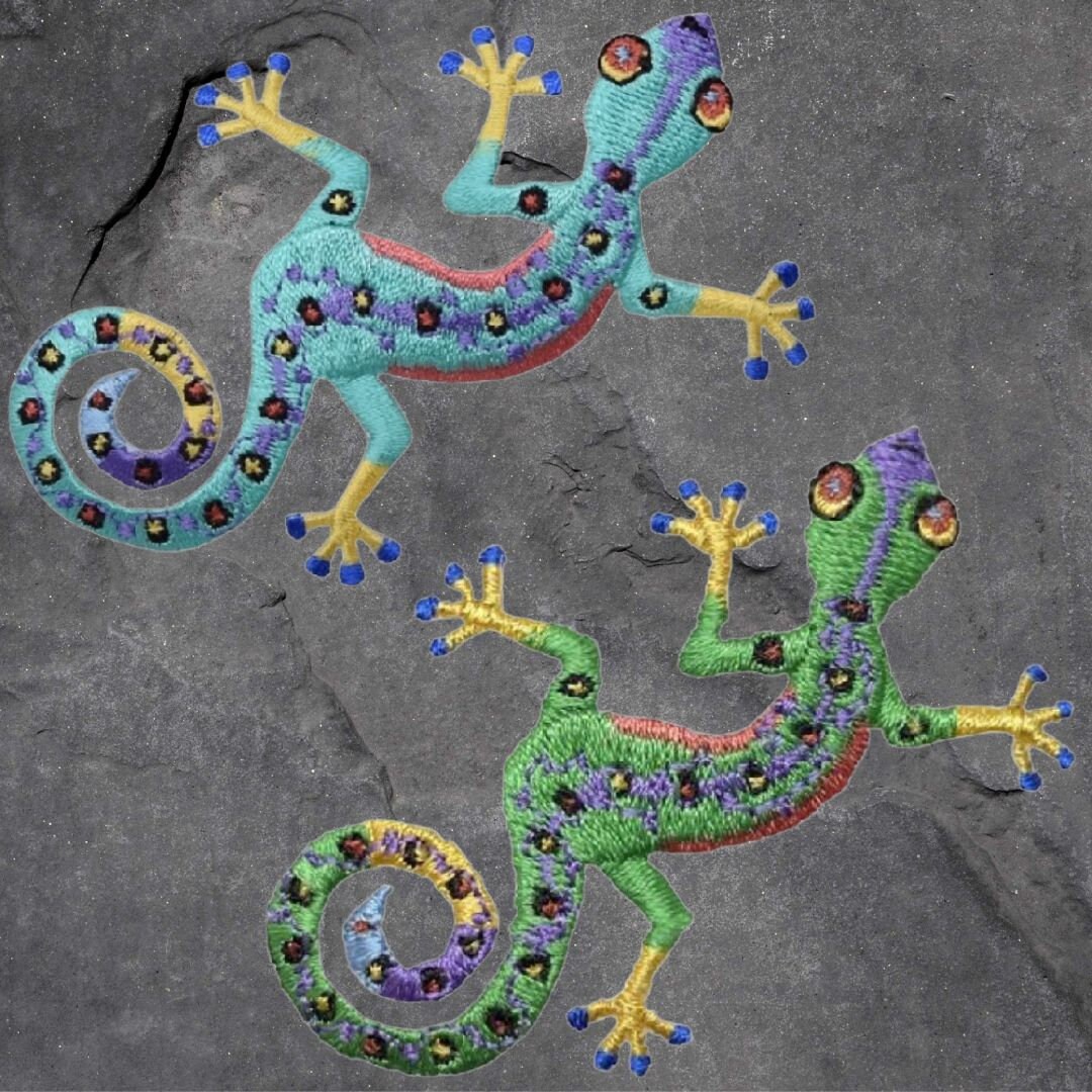 Gecko Iron on Patch Set: Green & Teal Lizard Reptile Badges - Etsy
