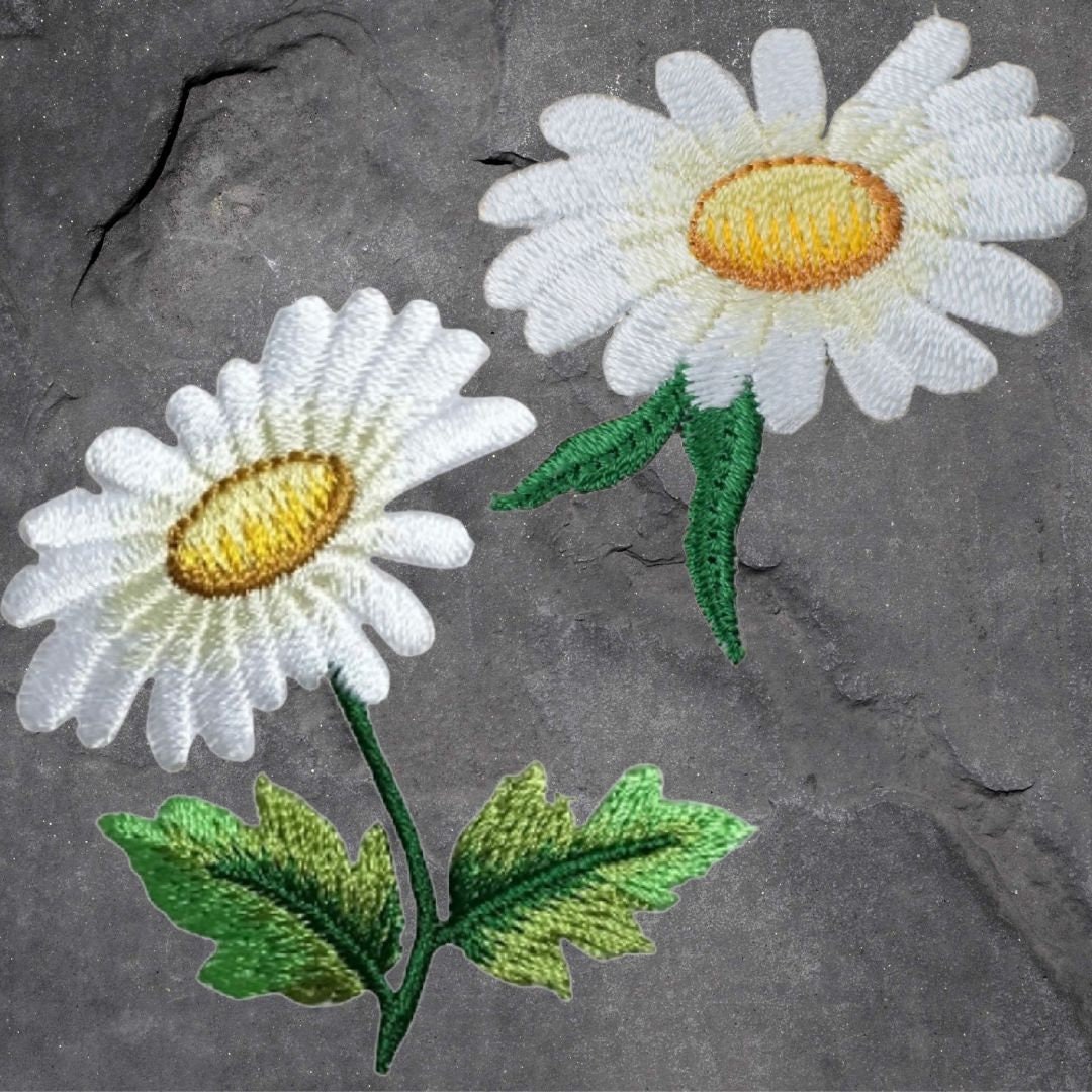 White Daisy Applique Patch Set - Flowers, Leaves, Stem, Bloom (iron On ...