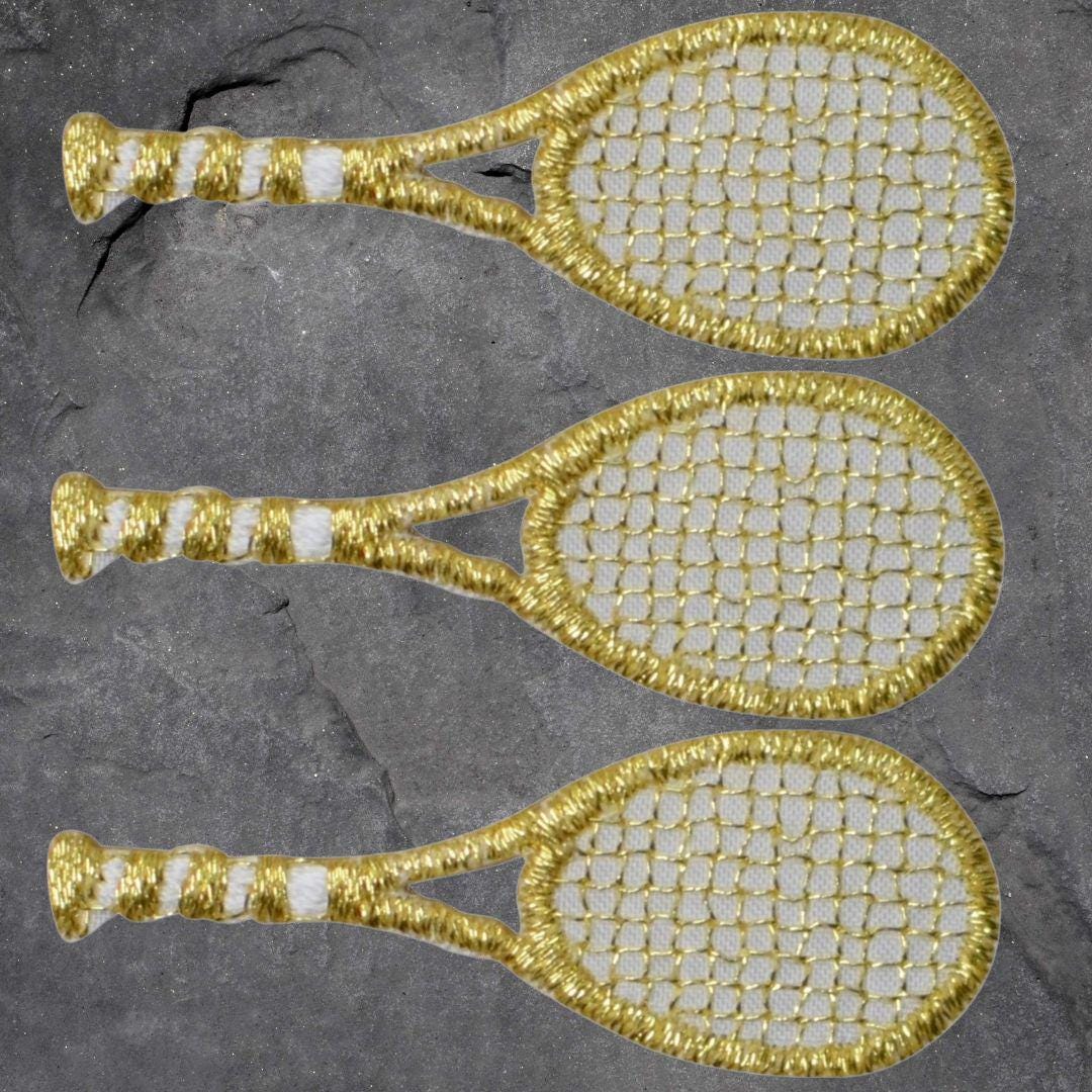 Tennis Racket Patch Set - 3 Pack, Gold, Sports Badge, Applique (iron On ...