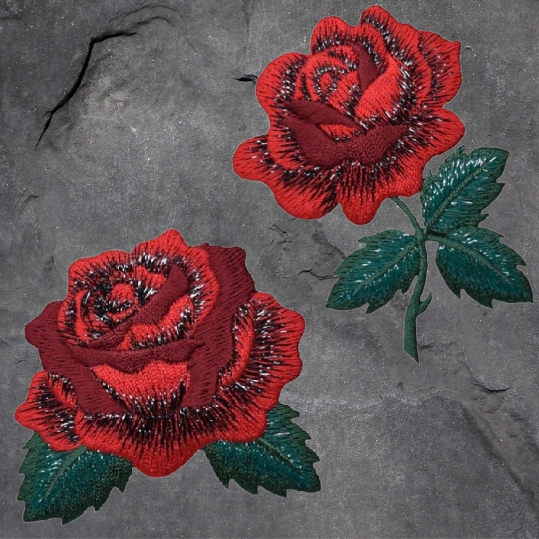Red Rose Patch Set - Flower, Stem, Bloom, Love Badge (iron On) - Etsy