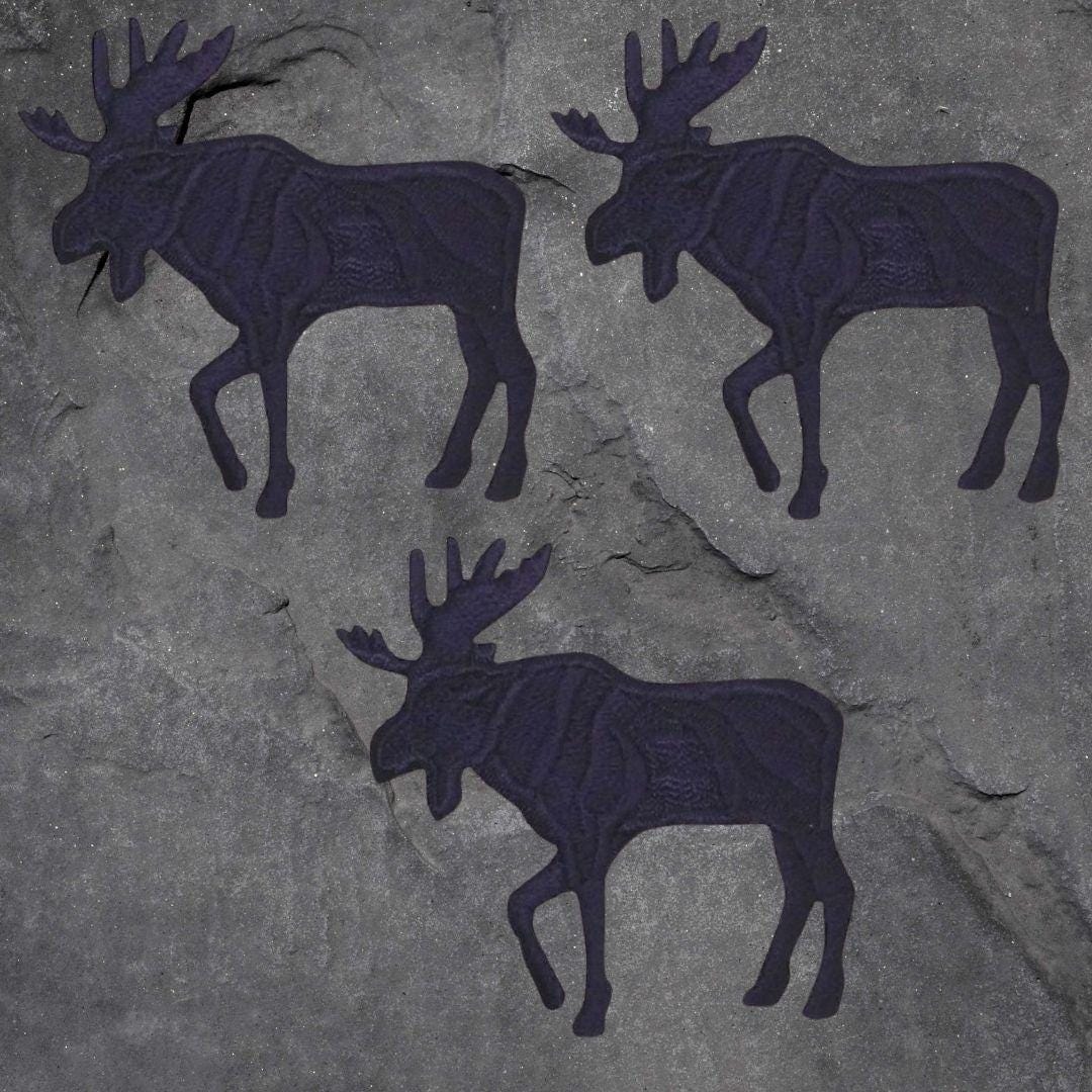 Moose Patch Set - 3 Pack, Facing Left, Animal, Black, Applique (iron On ...
