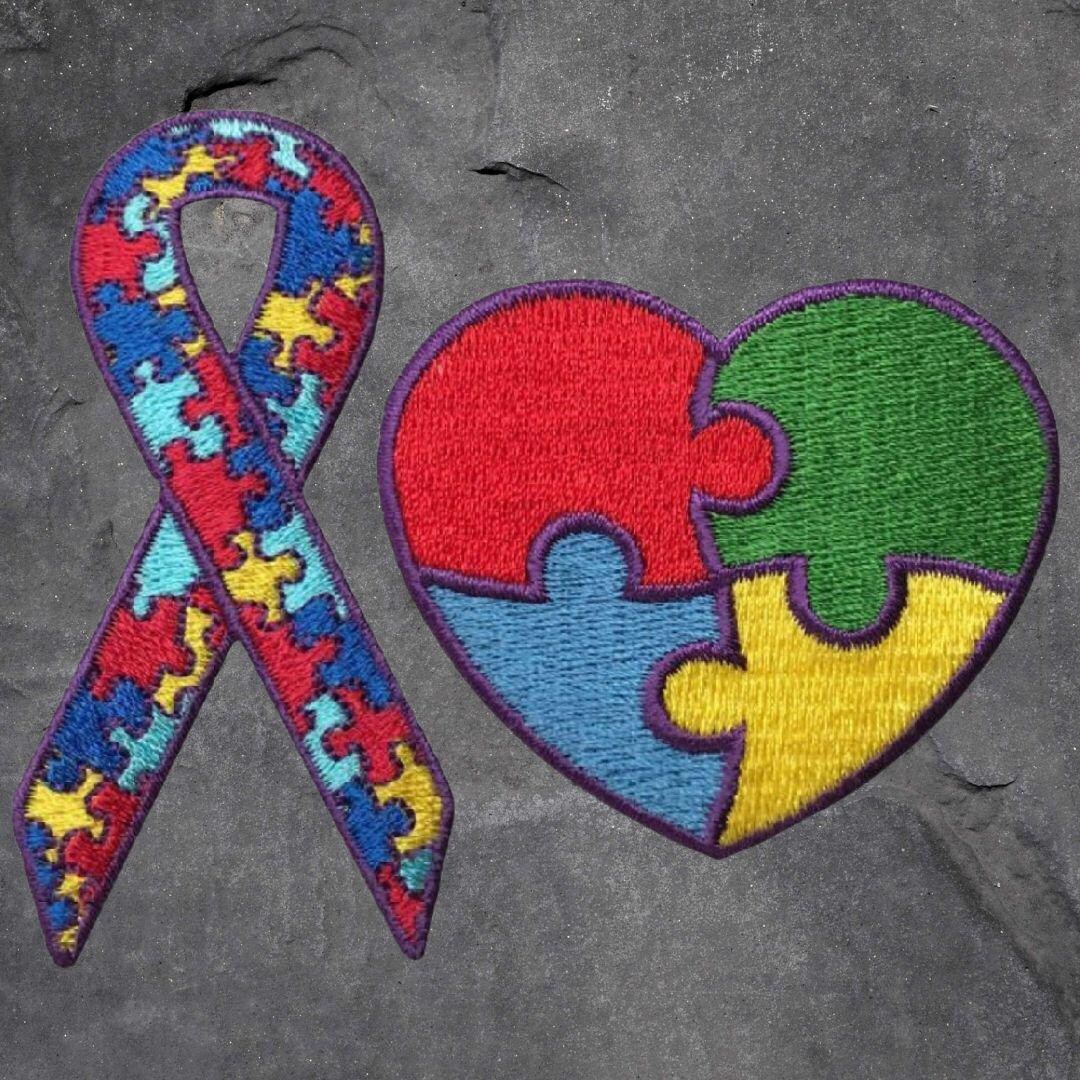 Autism Awareness Patch Set - Ribbon, Puzzle Heart, Applique (iron On ...