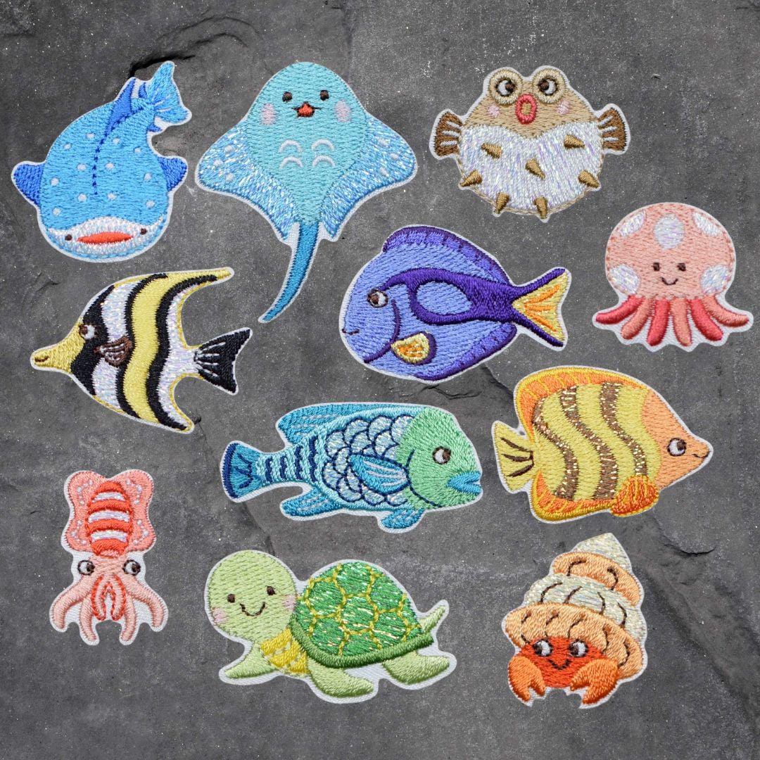 Sea Creatures Patch Set - Ocean, Beach, Fish, Applique (iron On) - Etsy