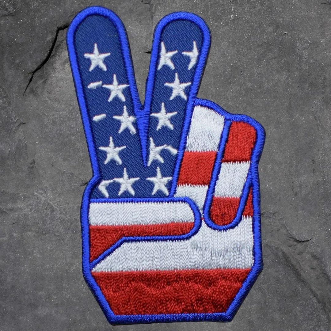 Peace Fingers Patch - USA, United States of America, Red White Blue ...