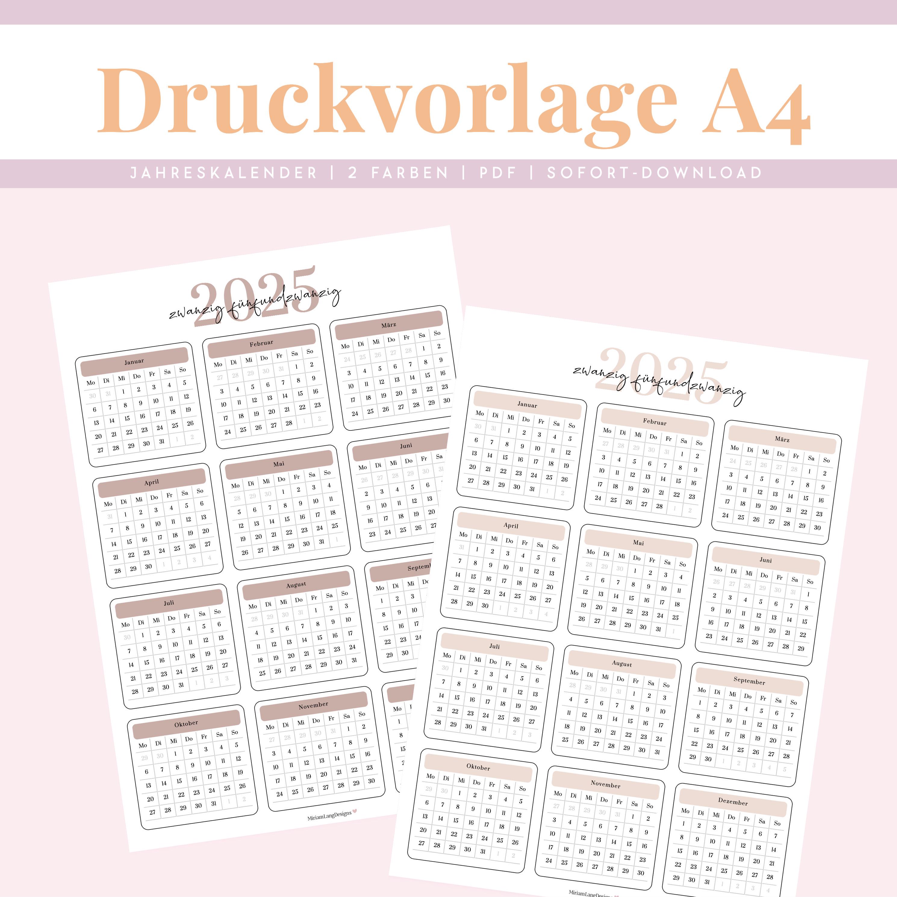 Kalender 2025 | Kalender 2025 deutsch | Kalender 2025 A4 | Kalender ...