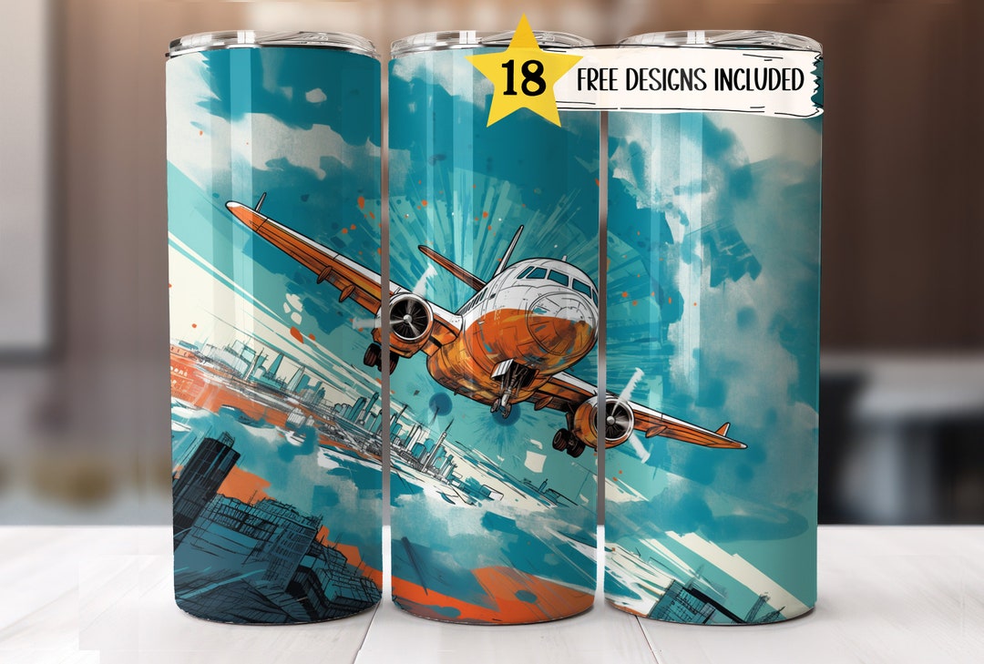 Airplane 20 Oz Skinny Tumbler Wrap Aviator Tumbler Sublimation Designs ...