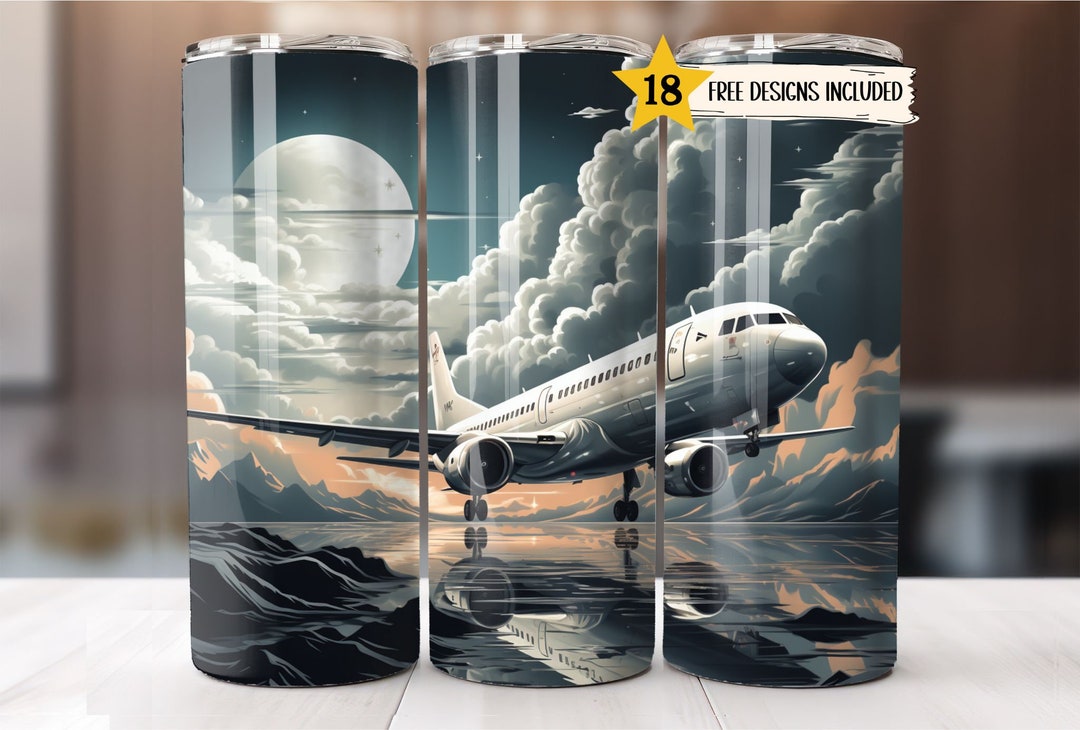 Airplane 20 Oz Skinny Tumbler Wrap Aviator Tumbler Sublimation Designs ...