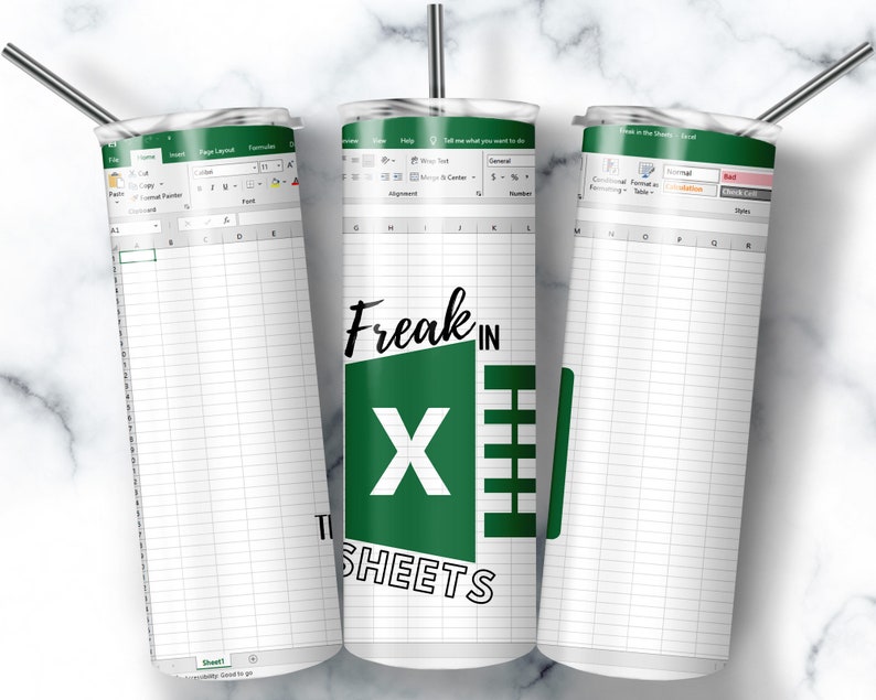 Spreadsheet Tumbler Wrap 20oz Skinny Tumblerwrap Excel Freak in the Sheets Sublimation Straight ...