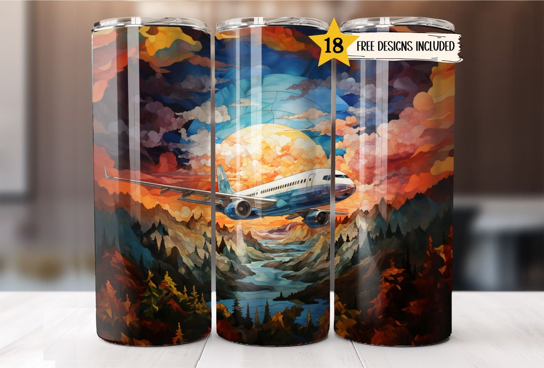 Airplane 20 Oz Skinny Tumbler Wrap Aviator Tumbler Sublimation Designs ...