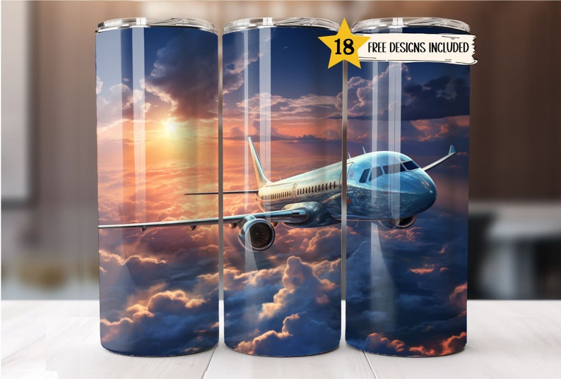 Airplane 20 Oz Skinny Tumbler Wrap Aviator Tumbler Sublimation Designs ...