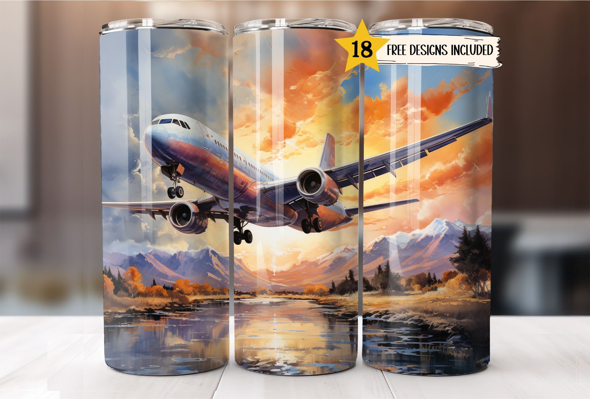 Airplane 20 Oz Skinny Tumbler Wrap Aviator Tumbler Sublimation Designs ...