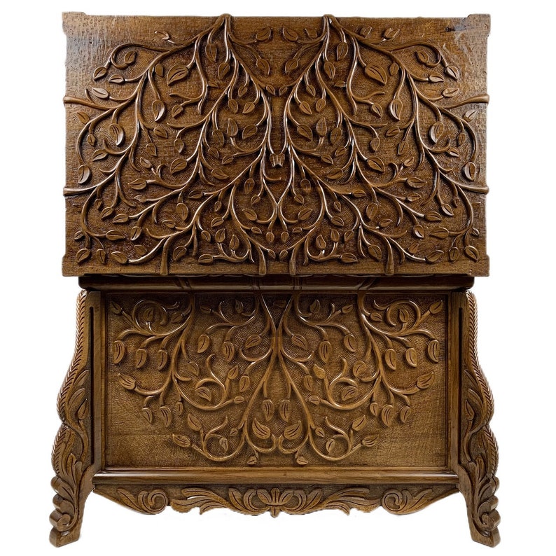 Large Wooden Chest Tree of Life Walnut sultan Viii Ottoman Chest Carved ...