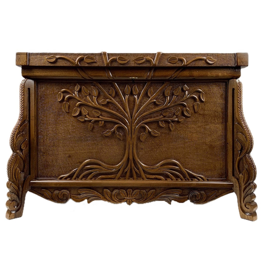 Large Wooden Chest Tree of Life Walnut sultan Viii Ottoman Chest Carved ...