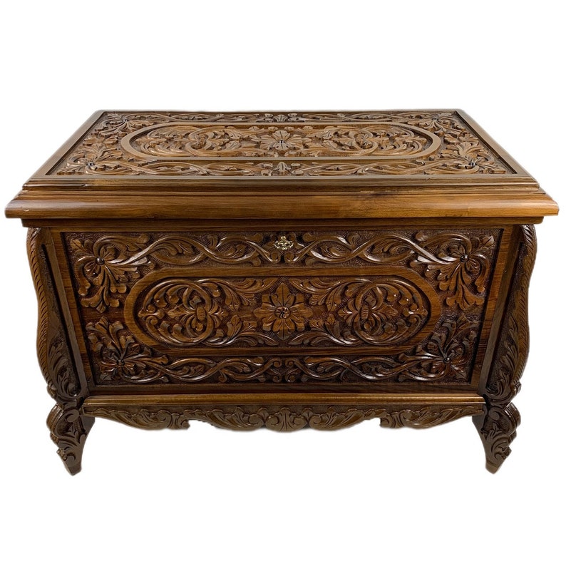 Large Sultan II Walnut Covered Chest - Ottoman Wooden Chest Hand Carved ...