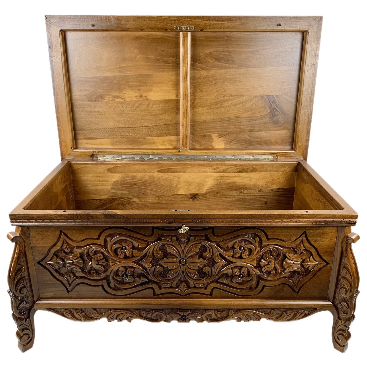 Large Sultan IV Walnut Covered Chest Ottoman Wooden Chest Hand Carved ...