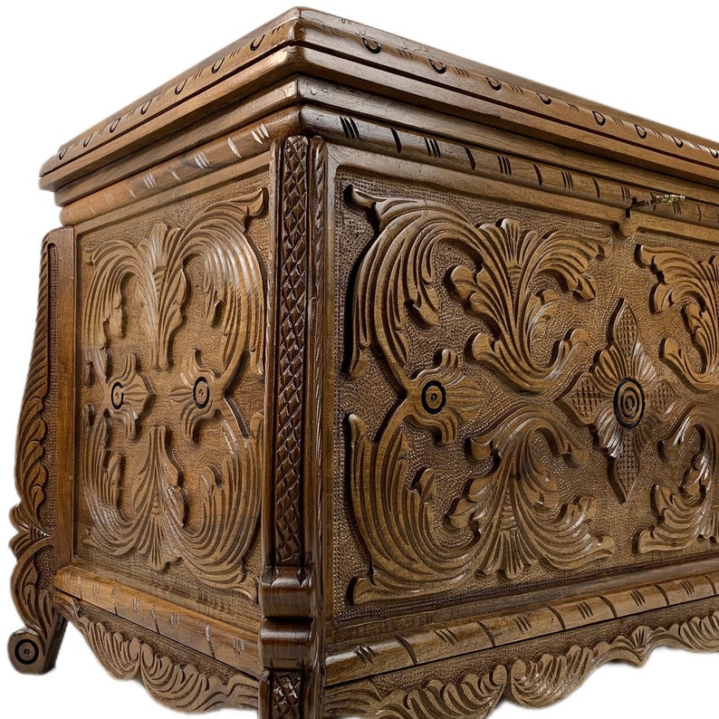 Large Wooden Chest With Lid in Walnut "sultan I" - Ottoman Chest Hand ...