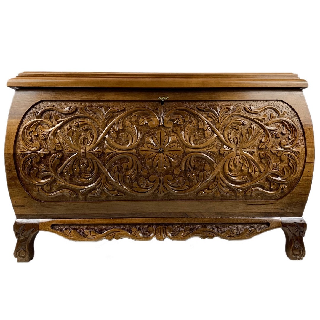 Large Wooden Chest With Lid Walnut sultan Vii Ottoman Chest Hand Carved ...