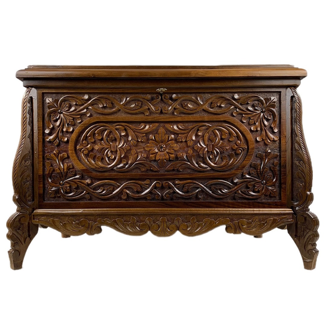 Large Sultan II Walnut Covered Chest - Ottoman Wooden Chest Hand Carved ...