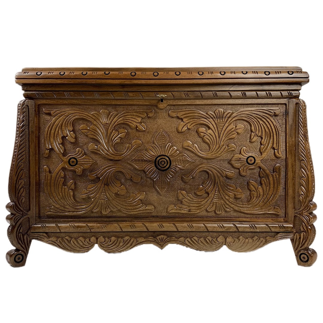 Large Wooden Chest With Lid in Walnut "sultan I" - Ottoman Chest Hand ...