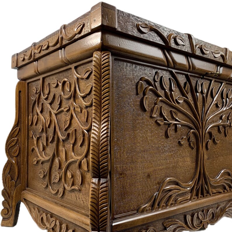 Large Wooden Chest Tree of Life Walnut sultan Viii Ottoman Chest Carved ...