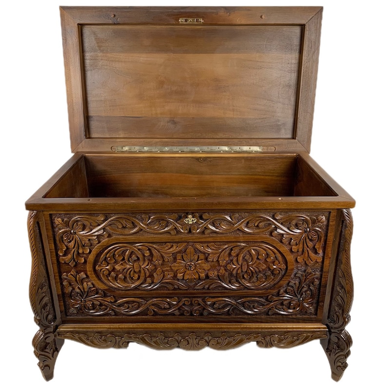 Large Sultan II Walnut Covered Chest - Ottoman Wooden Chest Hand Carved ...