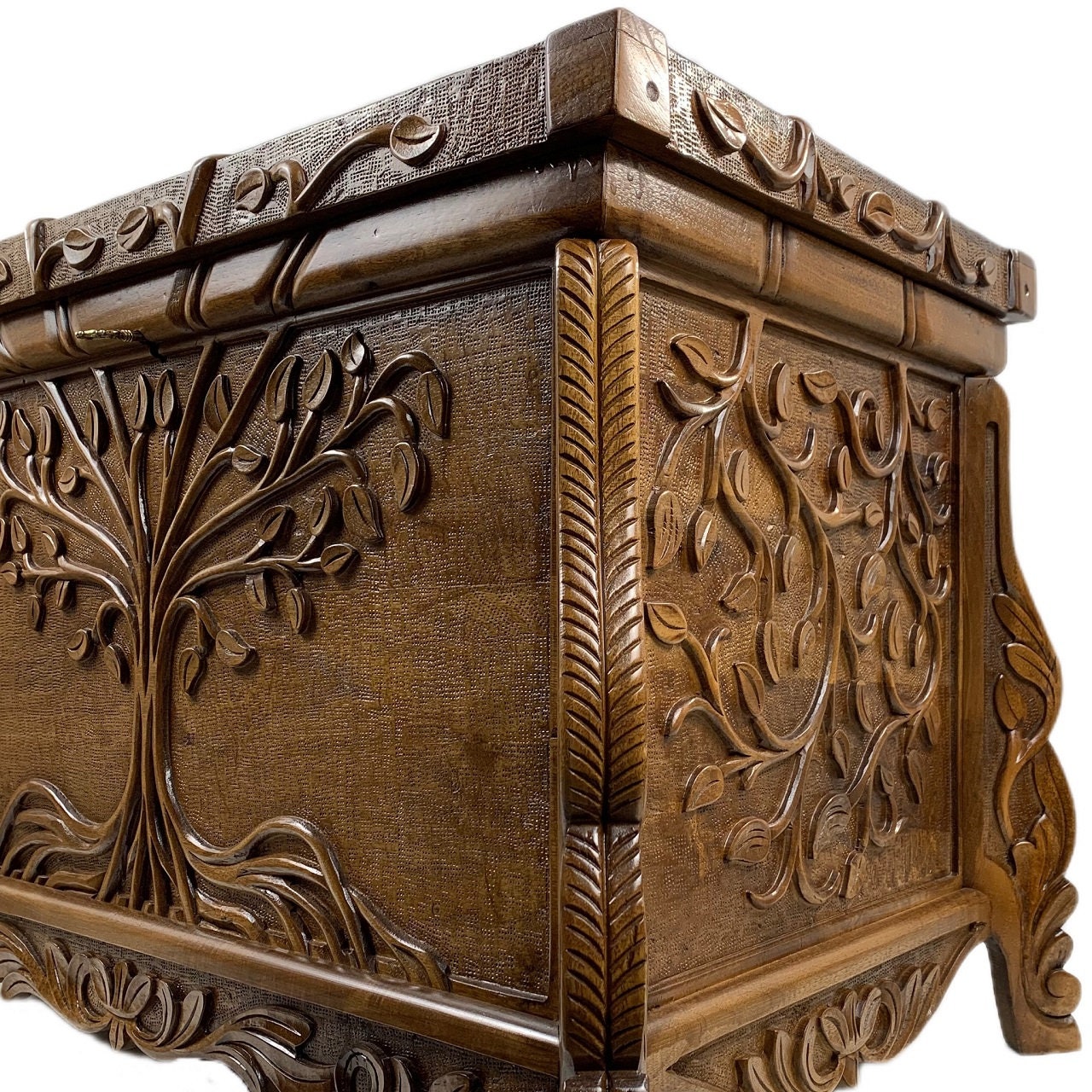 Large Wooden Chest Tree of Life Walnut sultan Viii Ottoman Chest Carved ...