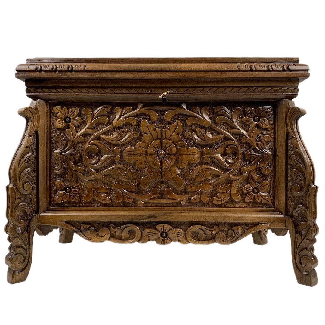 Wooden Box With Lid Walnut "sultana Ii" - Ottoman Chest Hand-carved ...