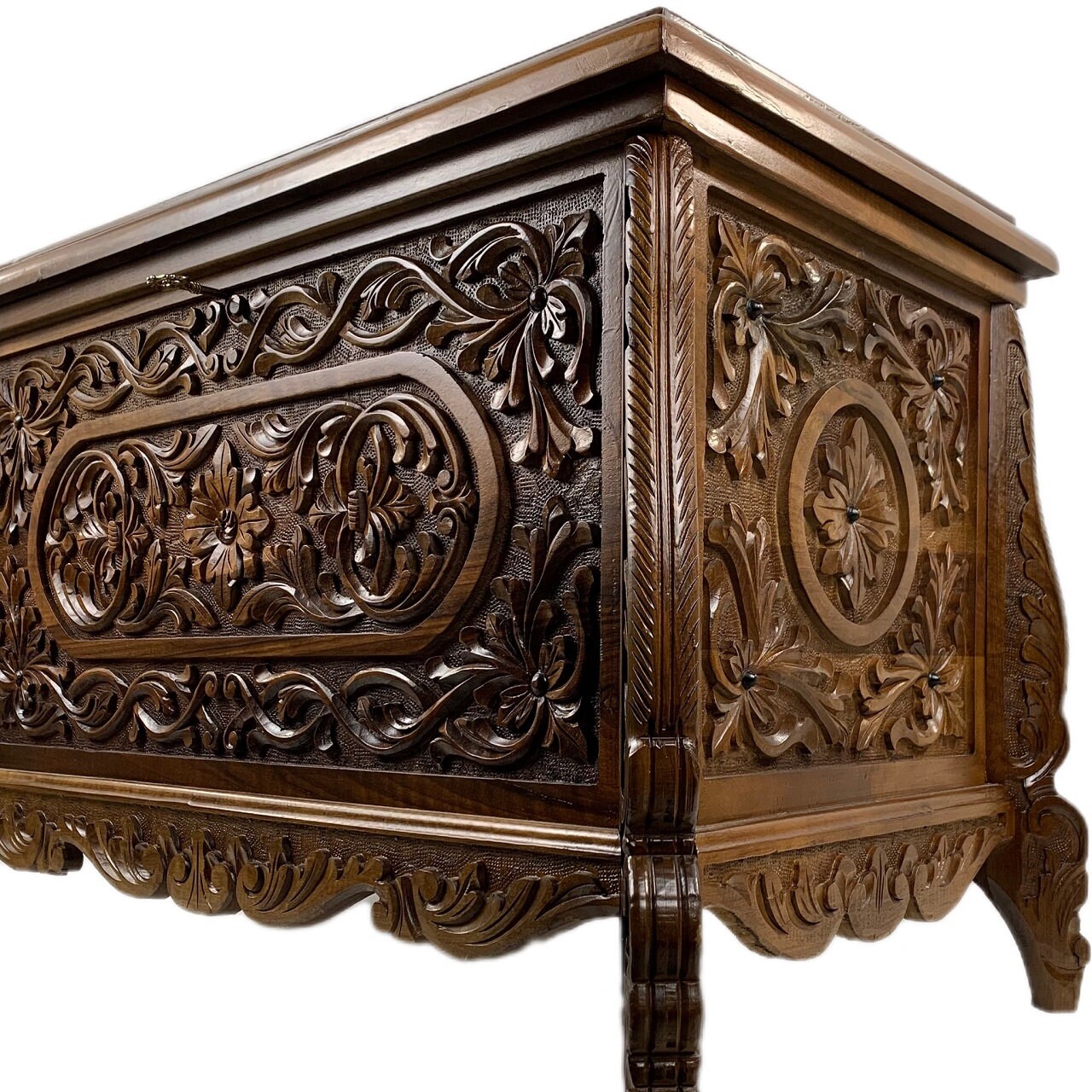 Large Sultan II Walnut Covered Chest - Ottoman Wooden Chest Hand Carved ...