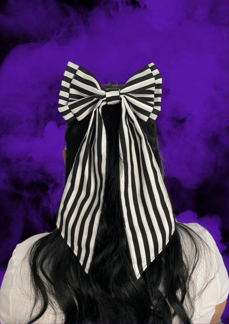 Striped Large Hairbow // Emo, Goth, Alternative, Edgy, Striped, Bow - Etsy