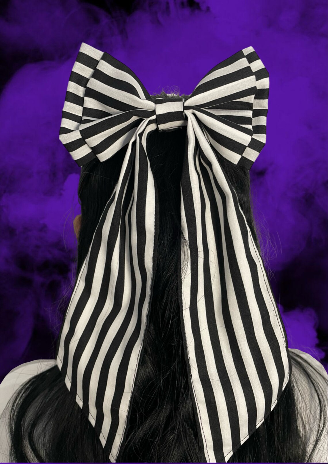 Striped Large Hairbow // Emo, Goth, Alternative, Edgy, Striped, Bow - Etsy