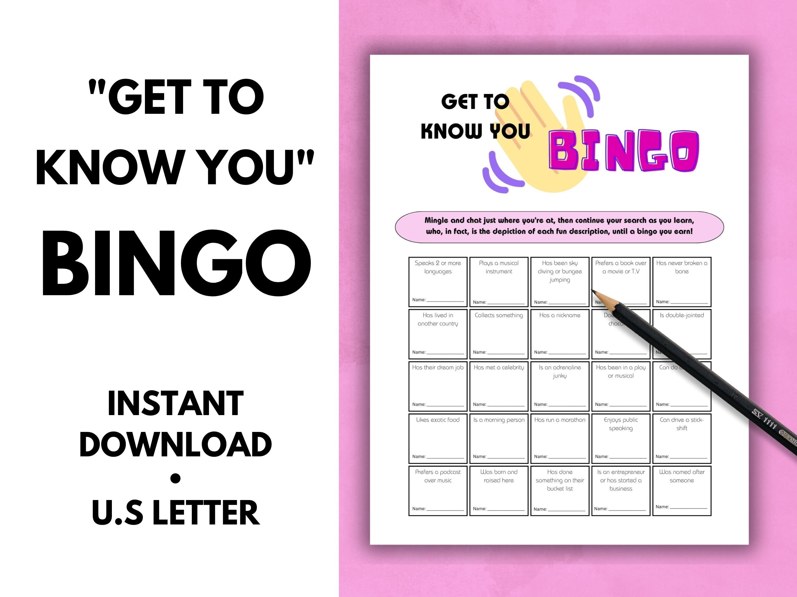 Get to Know You Bingo | Bingo | Icebreaker Game | Party Game - Etsy
