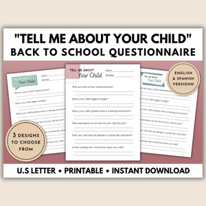 Tell Me About Your Child Questionnaire | Back to School Printable ...