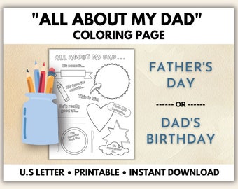 All About My Dad, Printable, Father's Day Activity Coloring Page, Gift ...