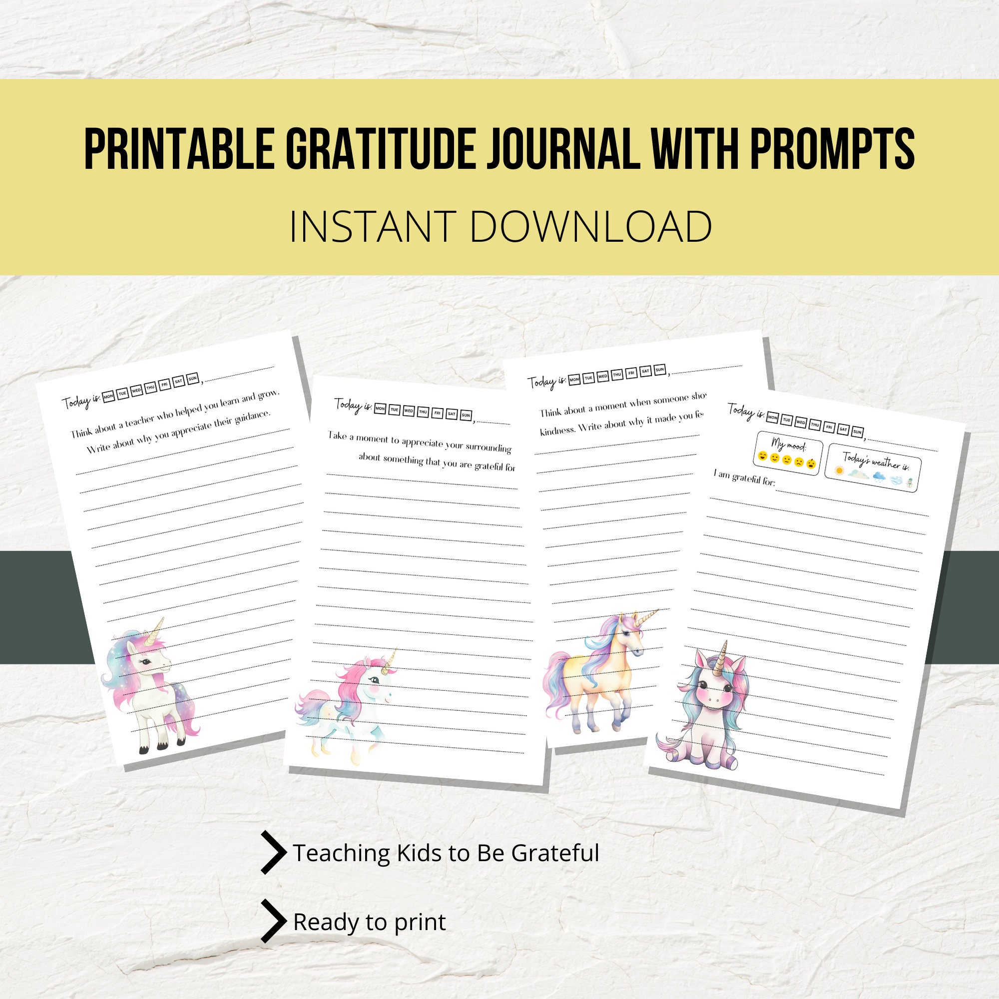 Unicorn Gratitude Journal for Kids - INSTANT DOWNLOAD Journaling ...