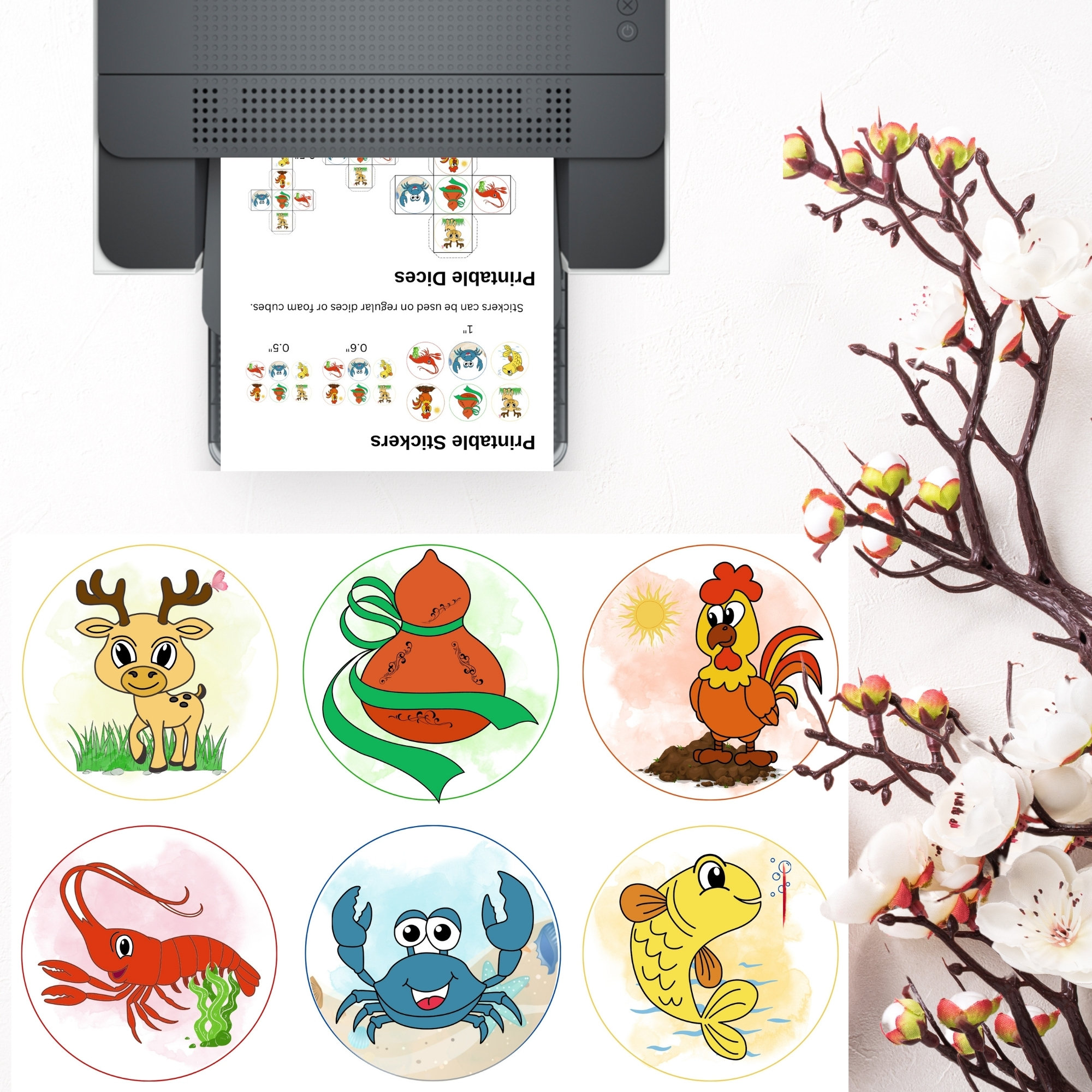 Printable Bau Cua Tom Ca Game: Lunar New Year Family Fun (digital ...