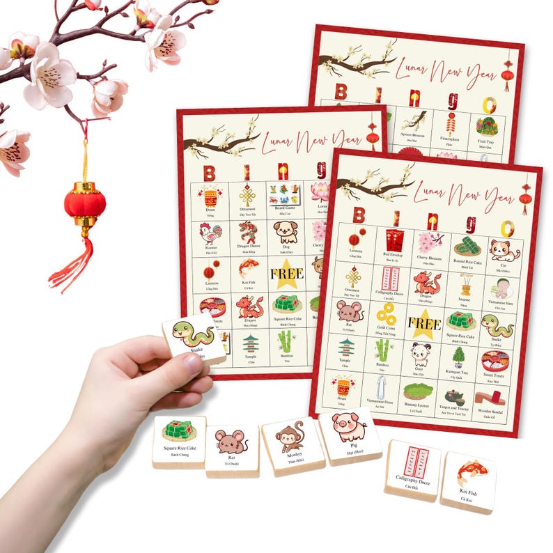 Printable Lunar New Year Bingo Game - INSTANT DOWNLOAD Festive Holiday ...