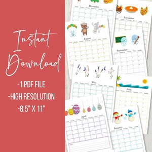 Printable 2024 Calendar Set INSTANT DOWNLOAD 12 Monthly Calendar Pages ...