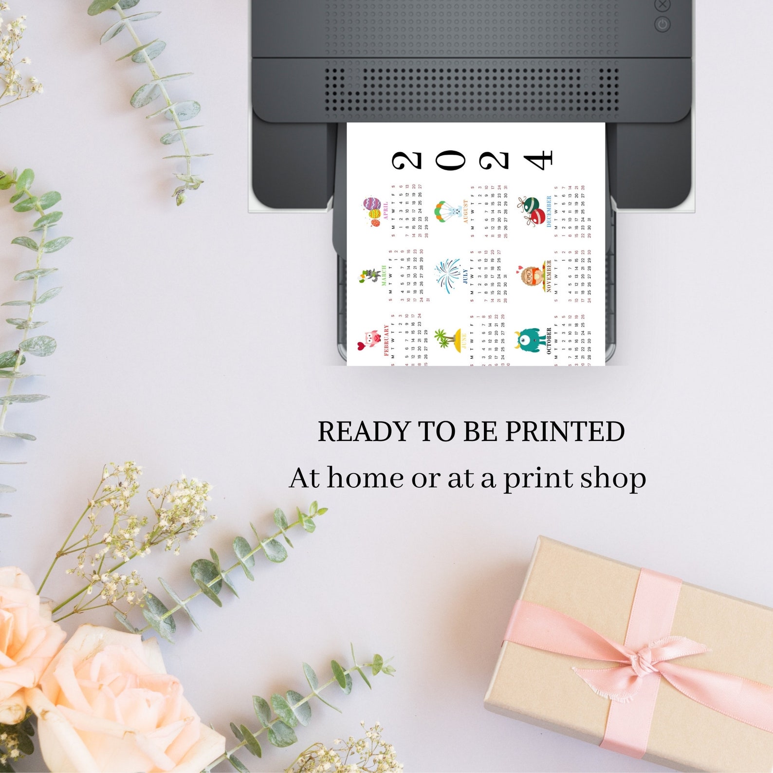 Printable 2024 Calendar Set - INSTANT DOWNLOAD 12-month Calendar Sheet ...