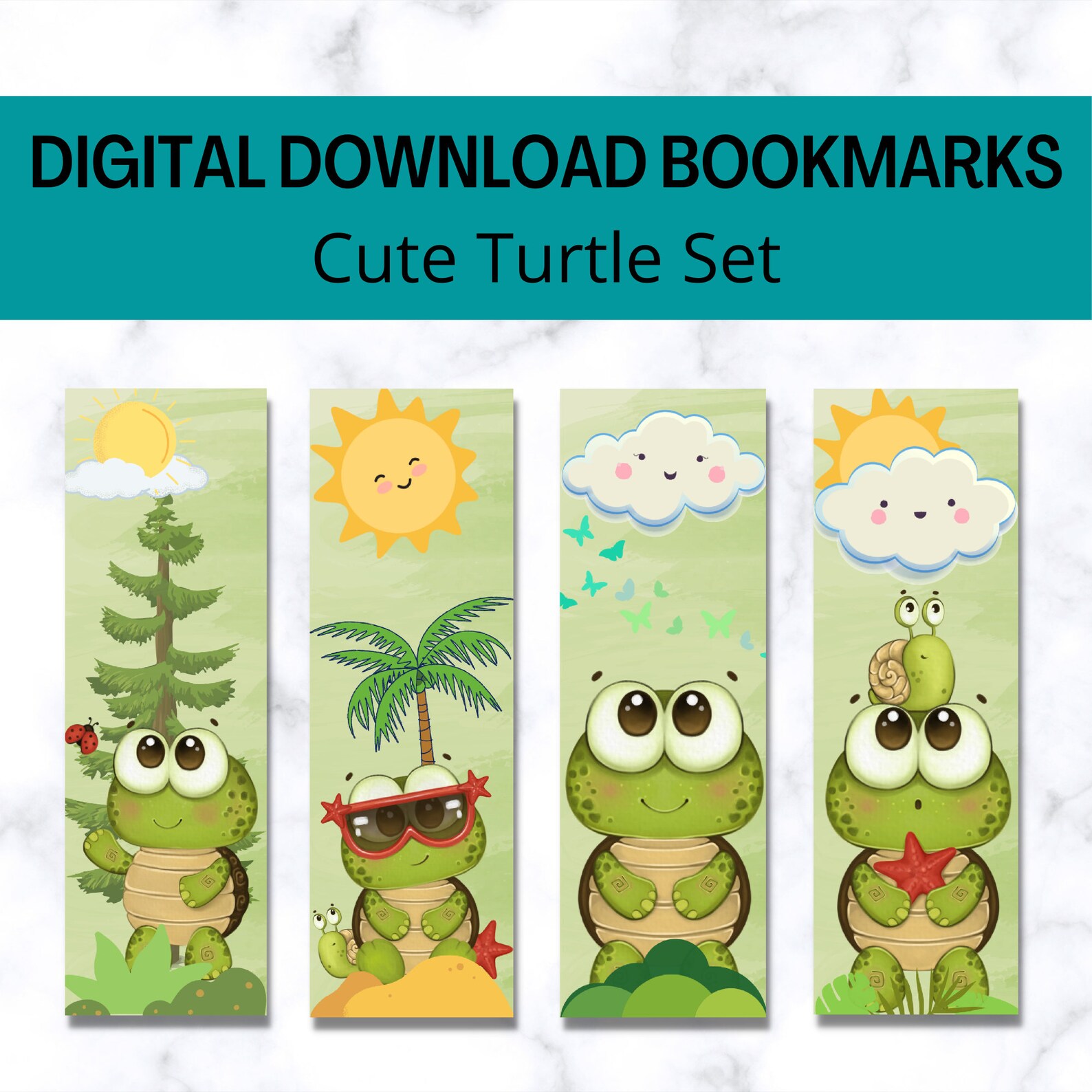 Cute Turtle Bookmarks - Set of 4 INSTANT DOWNLOAD and Ready-to-print ...