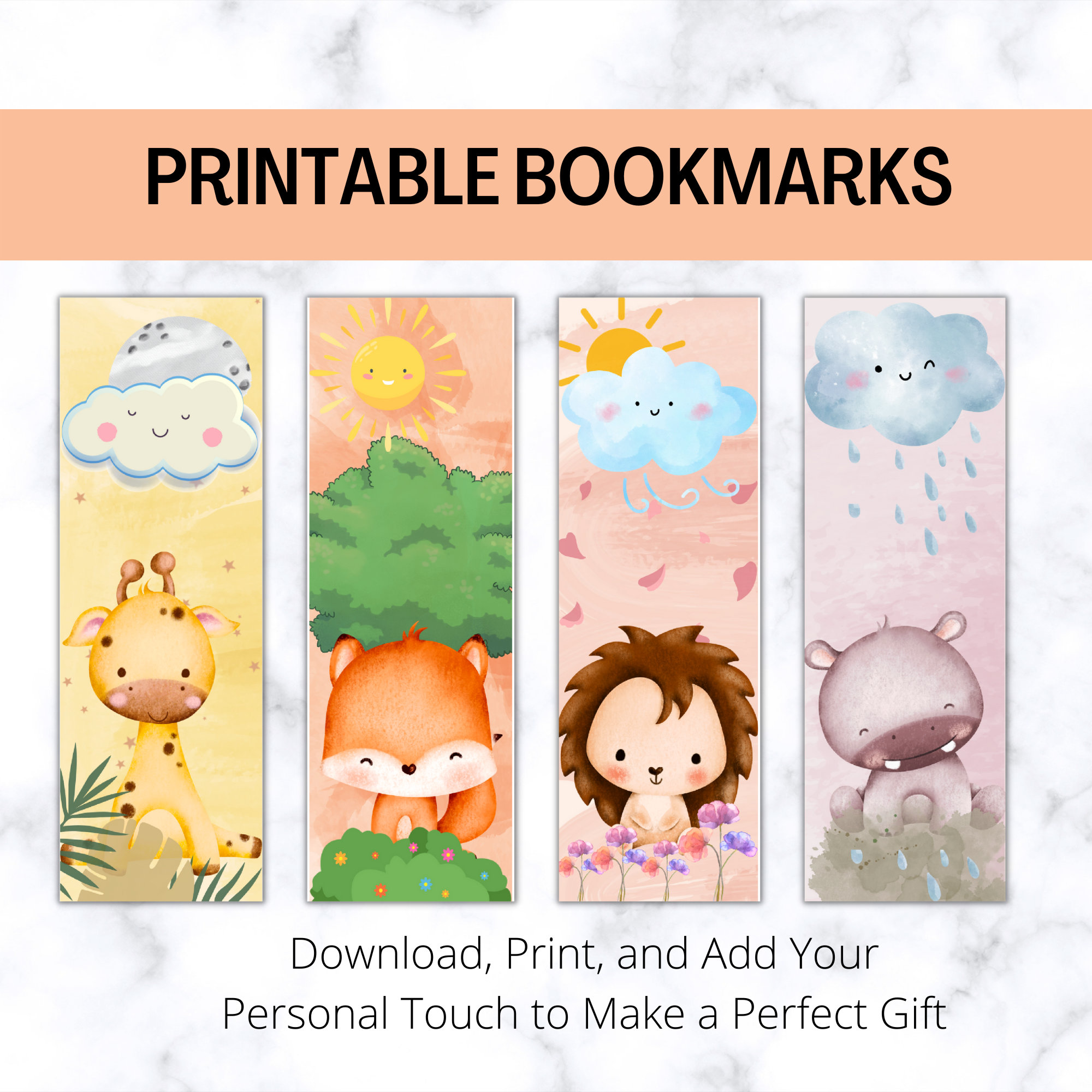 Cute Animal Bookmarks - Set of 4 INSTANT DOWNLOAD and Ready-to-print ...