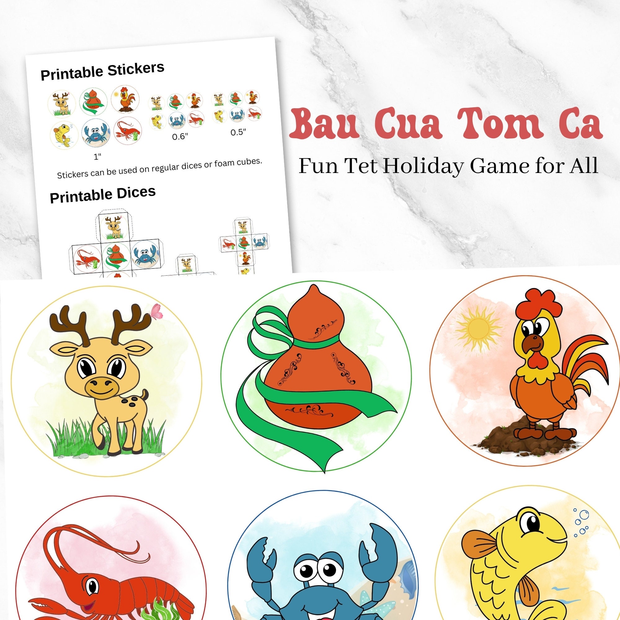 Printable Bau Cua Tom Ca Game: Lunar New Year Family Fun (digital ...